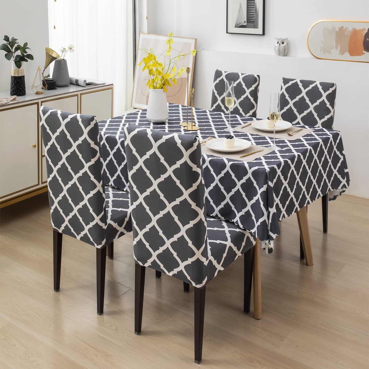 Premium Dining Table & Chair Cover Combo - Diamond Grey - Trendize