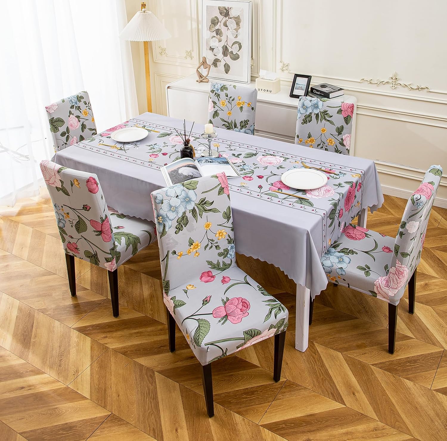 Premium Dining Table & Chair Cover Combo - Rose Grey - Trendize